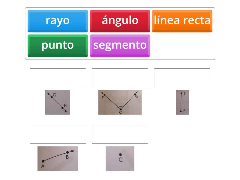 Identifica punto, linea recta, rayo, segmento, ángulo - Match up