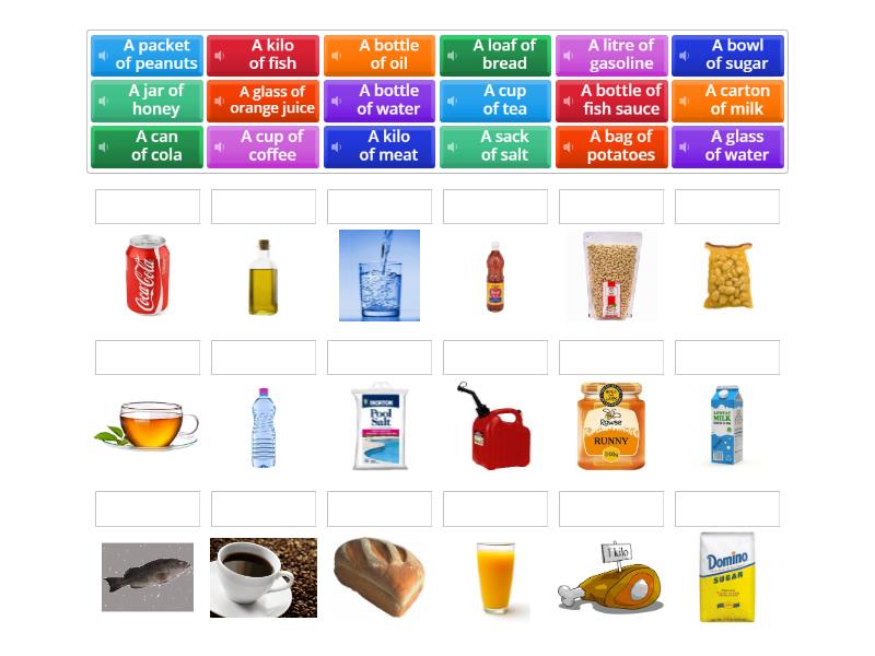 Uncountable noun with containers 2 - Match up