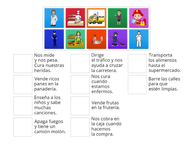 SANTIAGO Profesiones. Comprension lectora. Frases - Match up