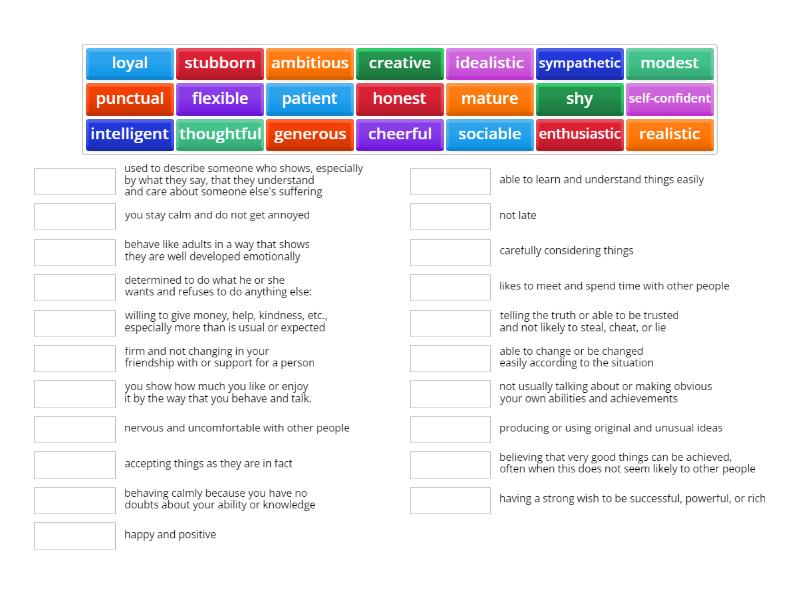 solutions B1 6A describing character - Match up