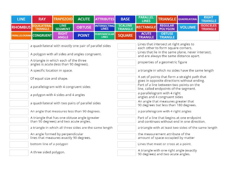 Geometry Vocabulary - Match up