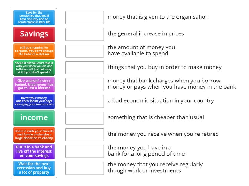 Roadmap B2 unit 5C, vocabulary money - Match up