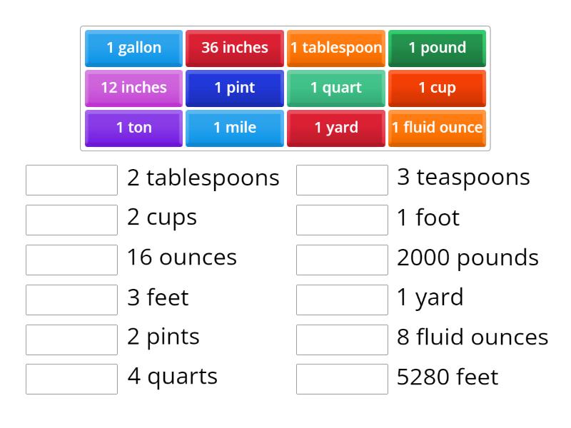 Unit Equivalents - Match up