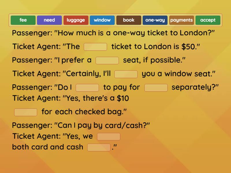 Buying tickets for a train - Complete the sentence