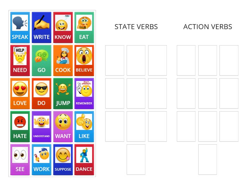STATE VERBS AND ACTION VERBS - Ordenar por grupo