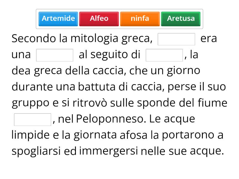 IL MITO DI ALFEO E ARETUSA - Complete the sentence