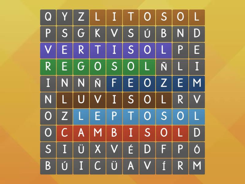 Tipos de suelos - Sopa de letras