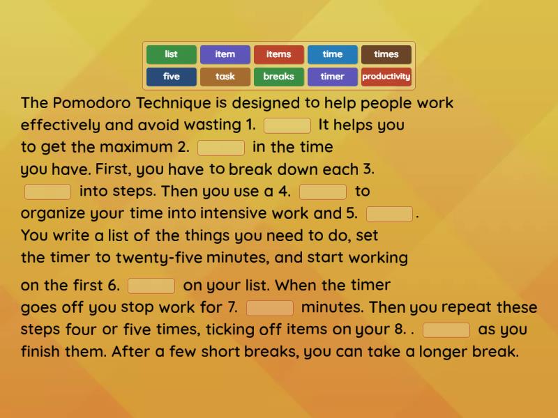 Organising your time: text gap fill - Complete the sentence