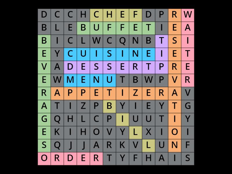 In Restaurant Vocabulary - Wordsearch
