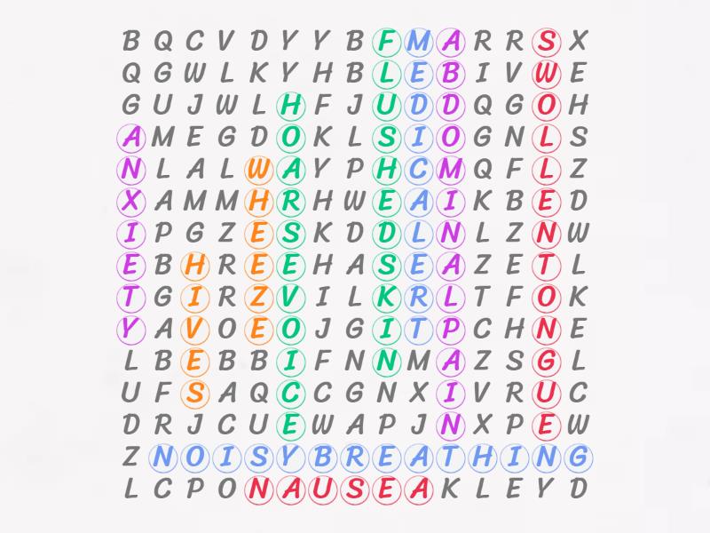 Anaphylaxis - Signs and Symptoms - Wordsearch