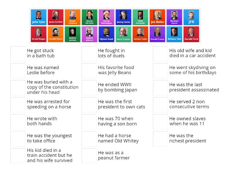 20 Presidents questions - Match up