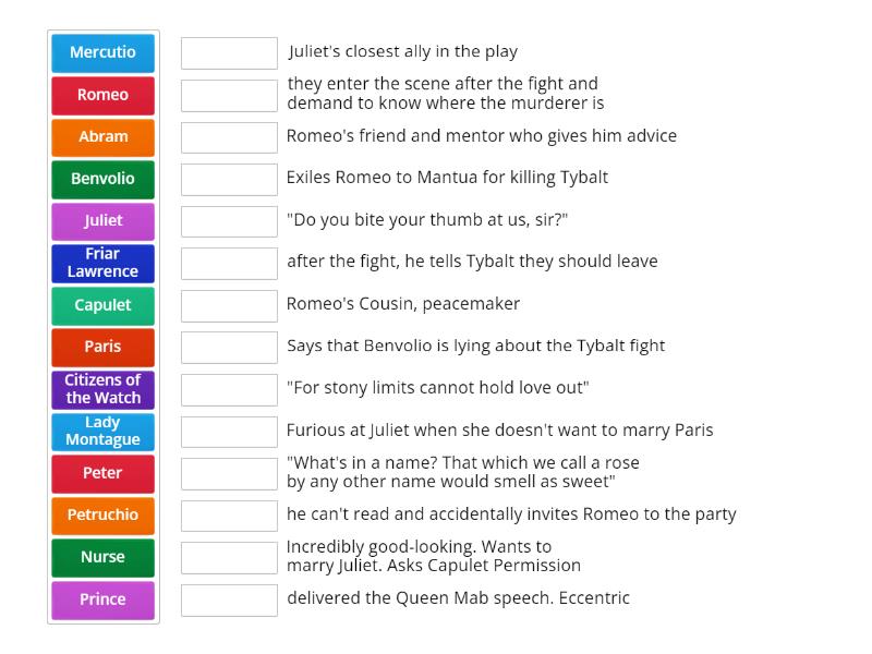 Romeo and Juliet Character - Match up