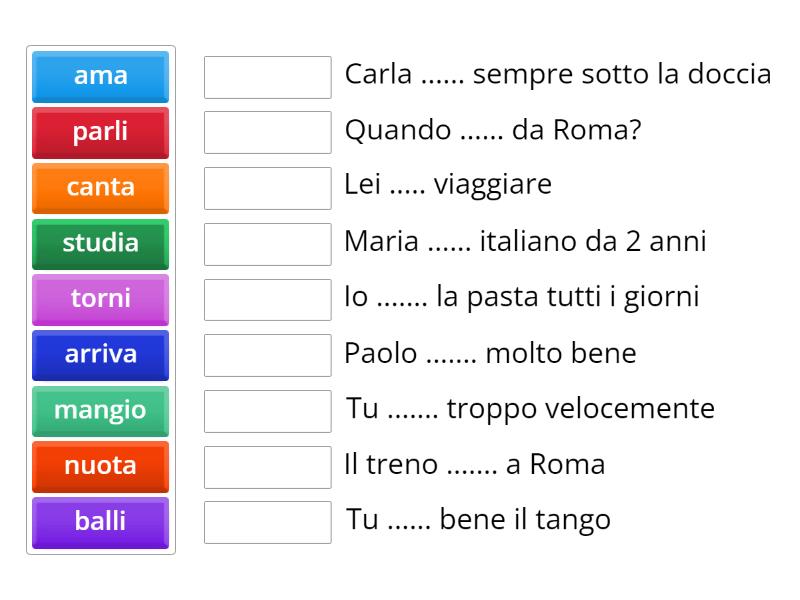 Presente indicativo: verbi in -ARE - Match up