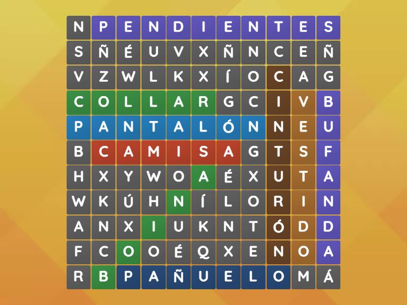 sopa de letras ropa - Wordsearch
