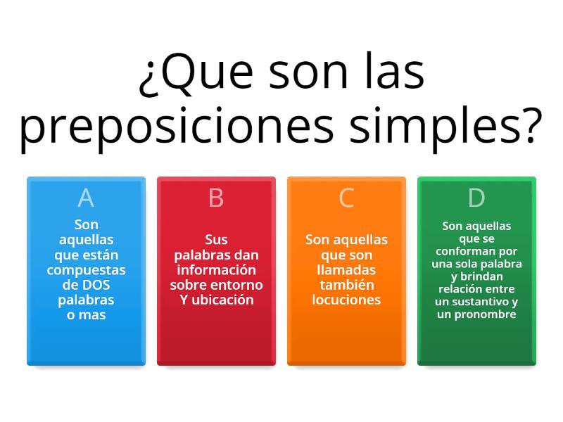 Las Preposiciones Compuestas y Simples (NOVENO) - Cuestionario