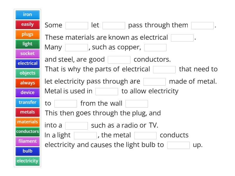 Conductors and Insulators Gap Fill - Complete the sentence
