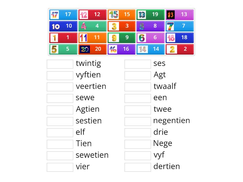 Afrikaans nommers - Match up