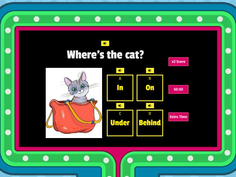 Prepositions: in, on, under, behind - - Gameshow quiz