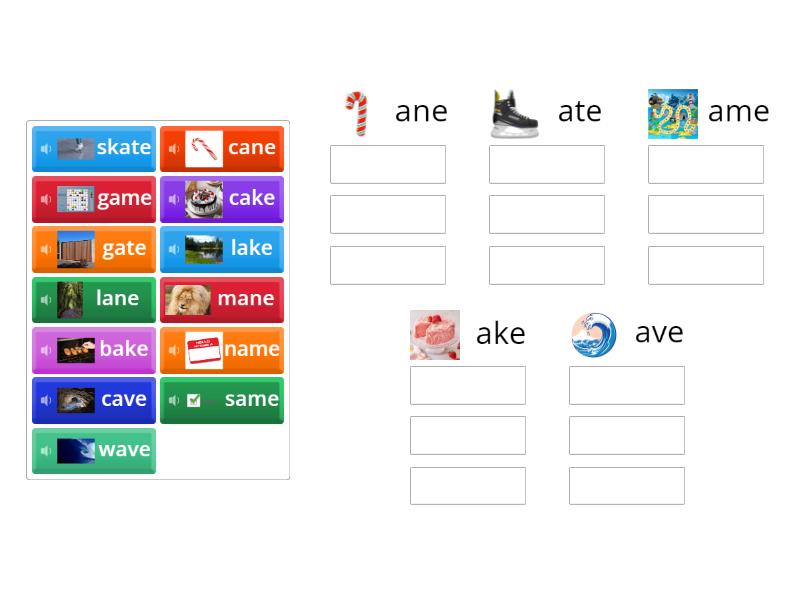 Oxford phonics 3 Unit 1 ane ate ake ame ake ave - Group sort
