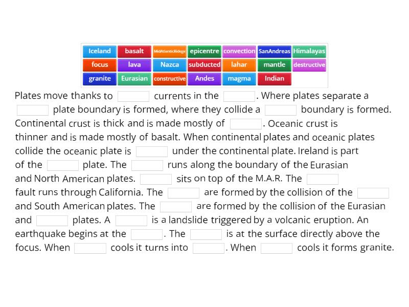 tectonics cloze - Completa la oración
