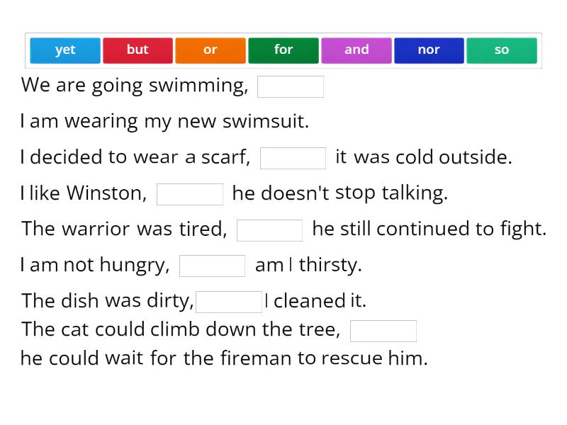 Game: COORDINATING CONJUNCTIONS - Que palavra está faltando?