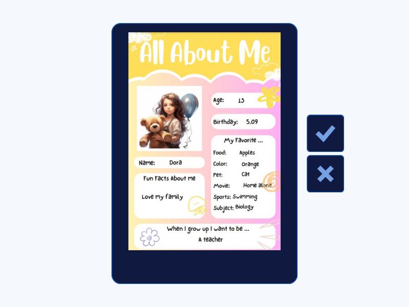 all about me - Flash cards