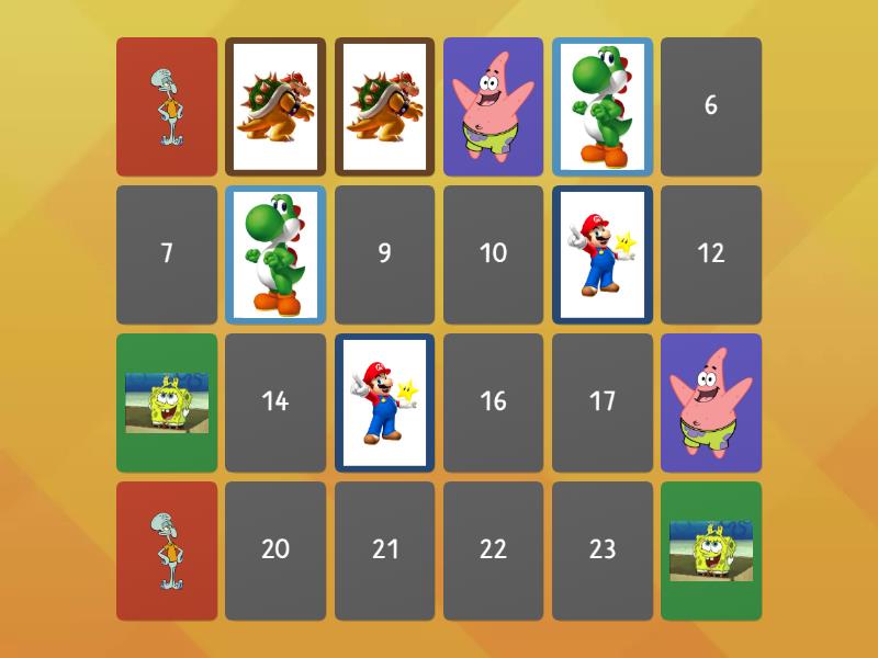 Mario and SpongeBob memory match - Matching pairs