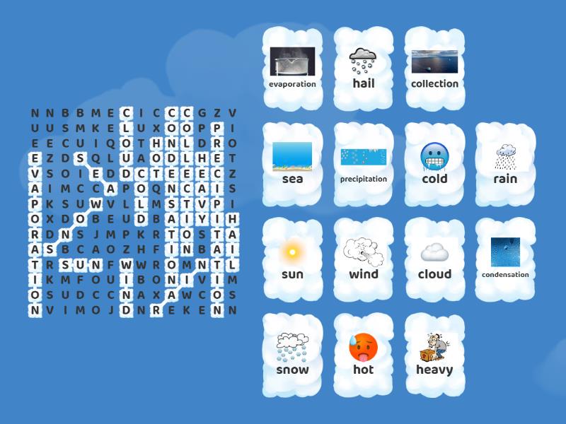 Water Cycle Vocabulary - - Wordsearch