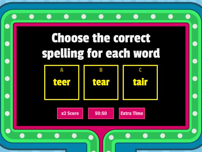 Spelling ar, air, are, eir, eer, ear - Gameshow quiz