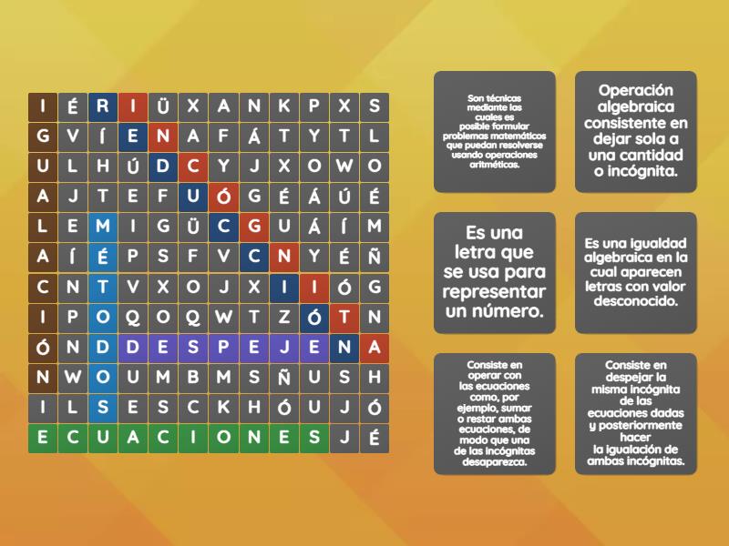 Sopa de letra de sistemas de ecuaciones - Sopa de letras