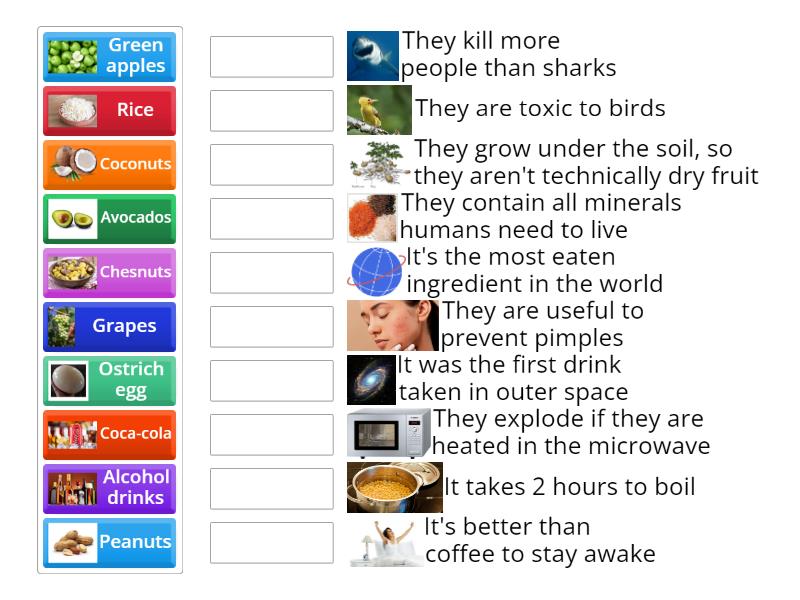 Fun facts on food: Match the food ingredient with its fact - Match up