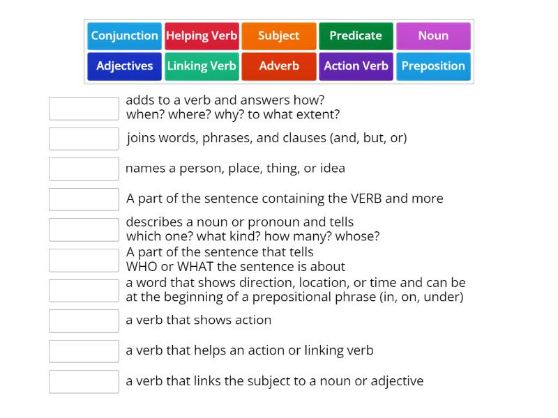 Third Grade Grammar Quiz Third Quarter - Match up