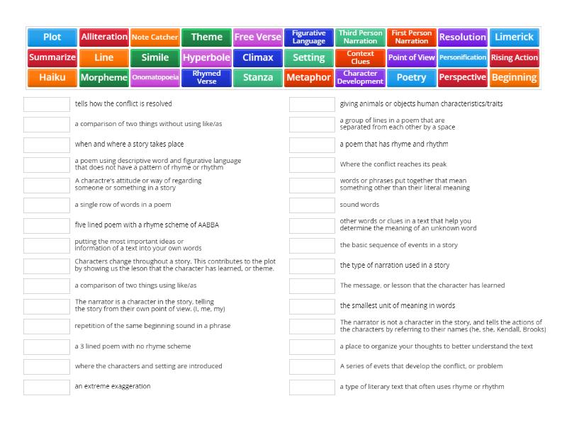 Prose and Poetry Vocabulary - Match up