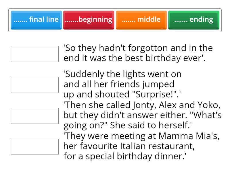 Check your writing: matching - story structure. Match the parts of the ...