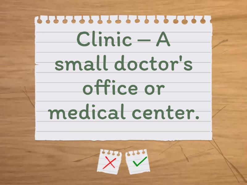 Vocabulary for a hospital - Flash cards