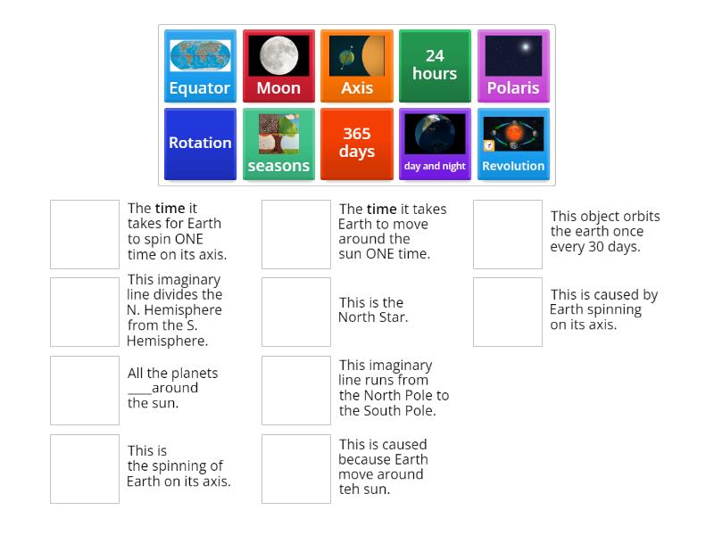 Quiz Review: Rotation and Revolution - Match up