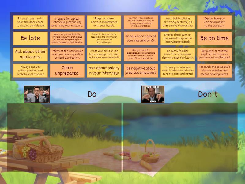 Dos and Don'ts of Job Interviews - Group sort