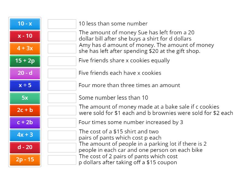 Algebraic Expressions - Match up