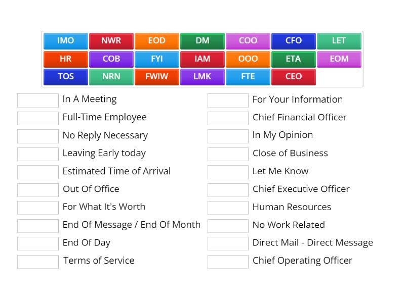 Business Acronyms - Match up
