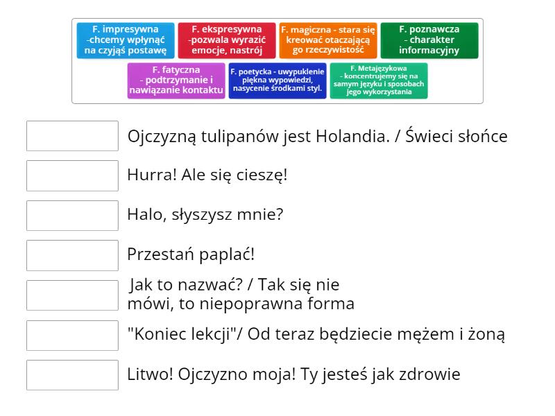 Funkcje języka - Połącz w pary