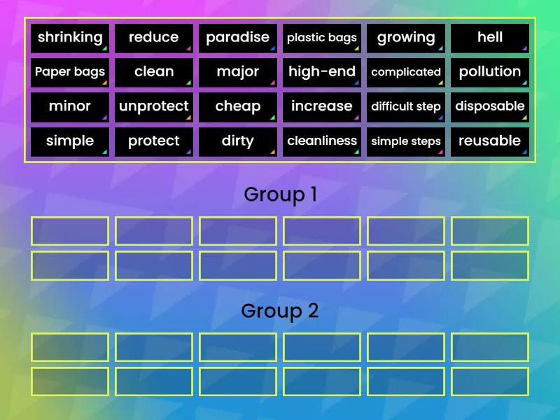 pollution (find the opposite) - Group sort