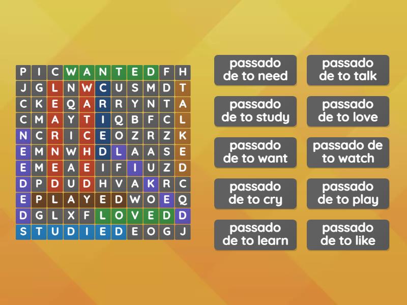 Past Simple - Caça palavras - verbos regulares - Wordsearch