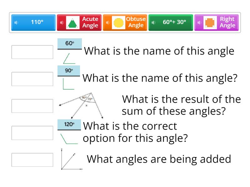 Angles and Addition of Angles - Match up