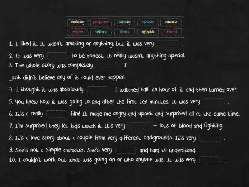 Unit 6A. Adjectives to describe films and TV programmes - Missing word