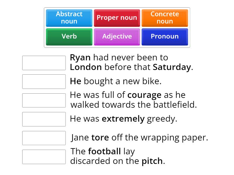 Nouns, pronouns, adjectives and verbs - Match up