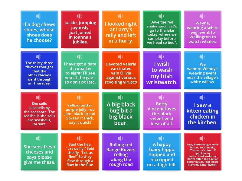 Tongue Twisters for pronunciation - Flip tiles