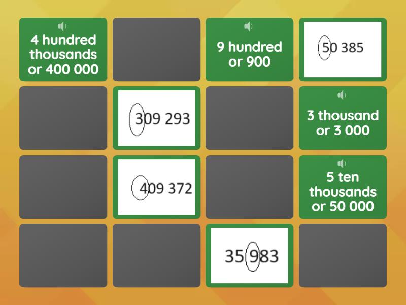 Math Concepts Place Value - ones to millions - Matching pairs