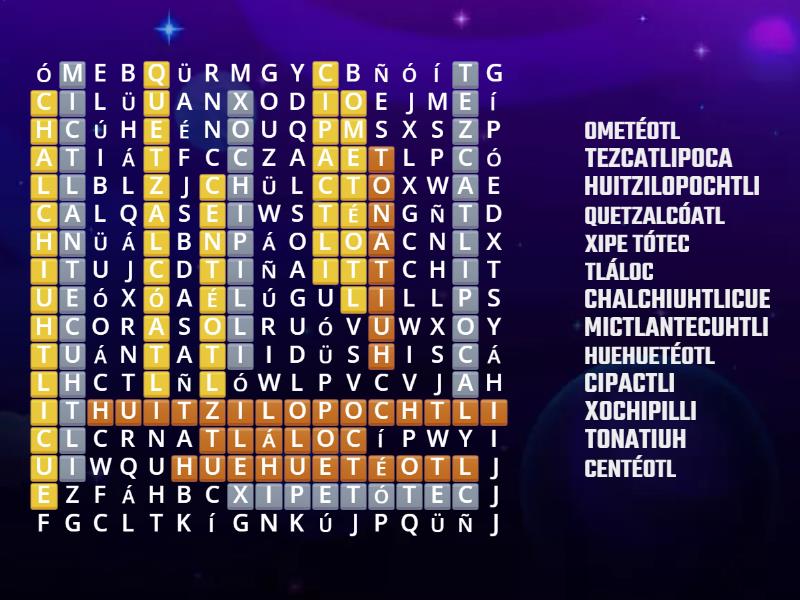 | Dioses mexicas - Sopa de letras