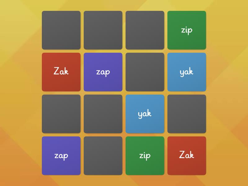 CVC Words including w,x,y and z - Matching pairs