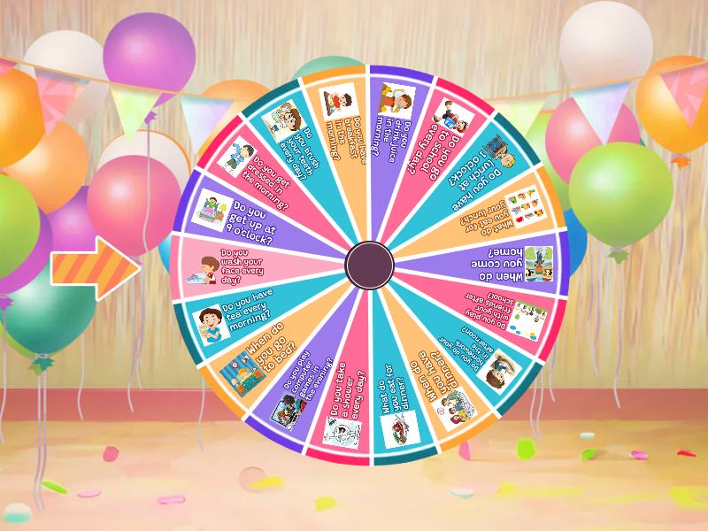 Present Simple (questions about daily routines) - Spin the wheel